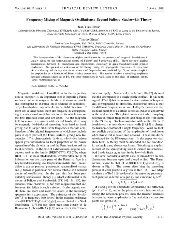 (PDF) Frequency Mixing of Magnetic Oscillations: Beyond Falicov ...