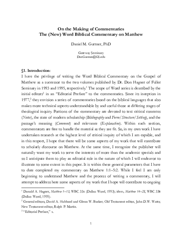 (PDF) On the Making of Commentaries The (New) Word Biblical Commentary ...