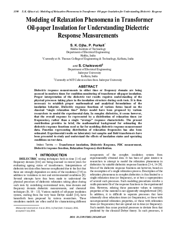 (PDF) Modeling of relaxation phenomena in transformer oil-paper ...