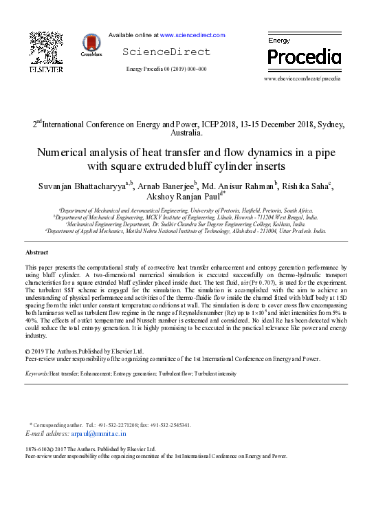 (PDF) Numerical analysis of heat transfer and flow dynamics in a pipe ...