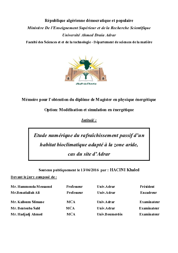 (PDF) Etude numérique du rafraîchissement passif d’un habitat ...