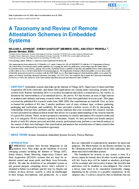 (PDF) A Taxonomy and Review of Remote Attestation Schemes in Embedded ...