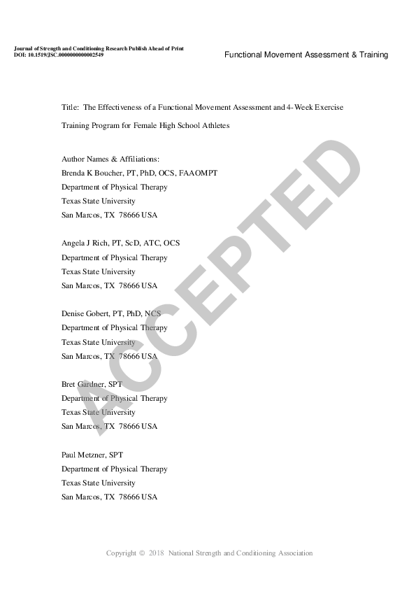 (PDF) The Effectiveness of a Functional Movement Assessment and 4-Week ...