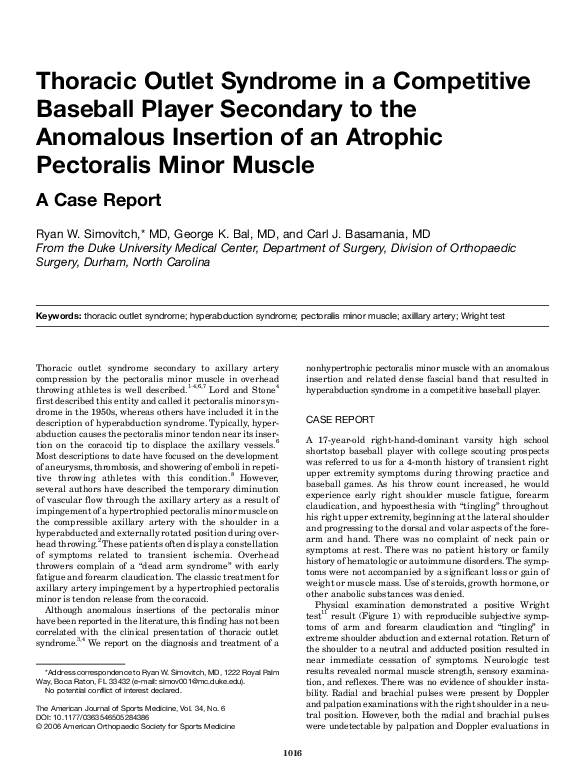 (PDF) Thoracic Outlet Syndrome in a Competitive Baseball Player ...