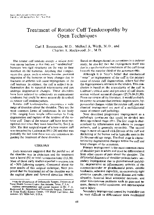 (PDF) Treatment of Rotator Cuff Tendonopathy by Open Techniques