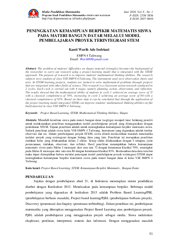 (PDF) Peningkatan Kemampuan Berpikir Matematis Siswa Pada Materi Bangun Datar Melalui Model ...