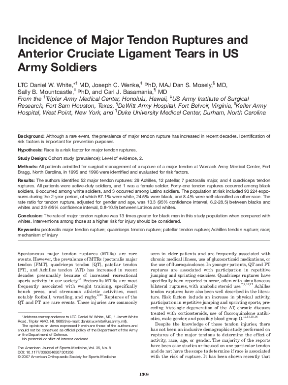 (PDF) Incidence of Major Tendon Ruptures and Anterior Cruciate Ligament ...