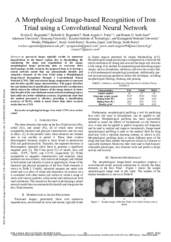 (PDF) A Morphological Image-based Recognition of Iron Triad using a Convolutional Neural Network