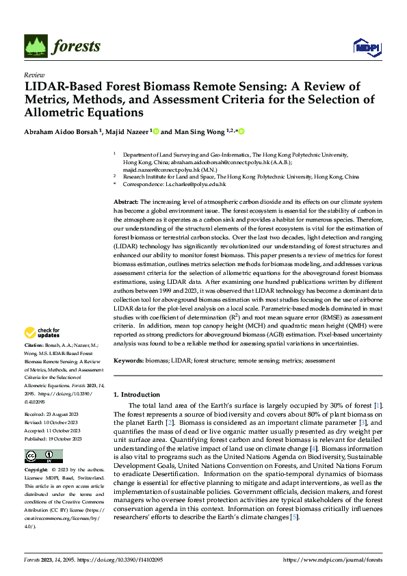 (PDF) LIDAR-Based Forest Biomass Remote Sensing: A Review of Metrics, Methods, and Assessment ...