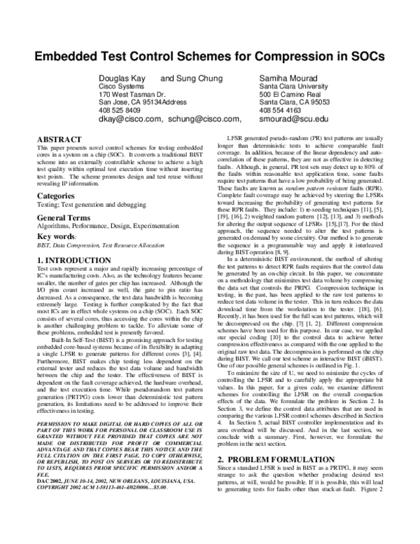(PDF) Embedded test control schemes for compression in SOCs