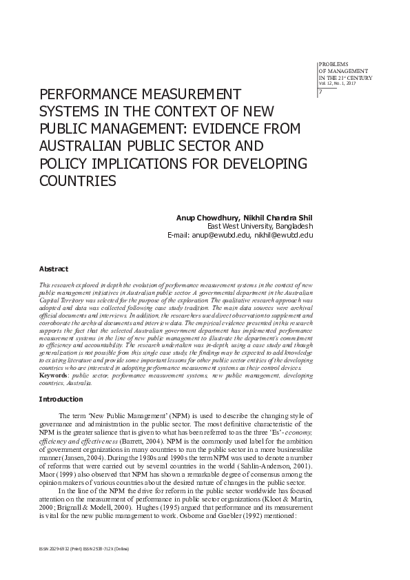 (PDF) Performance Measurement Systems in the Context of New Public Management: Evidence from ...