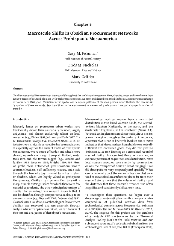 (PDF) Macroscale Shifts in Obsidian Procurement Networks Across Prehispanic Mesoamerica (Gary M ...