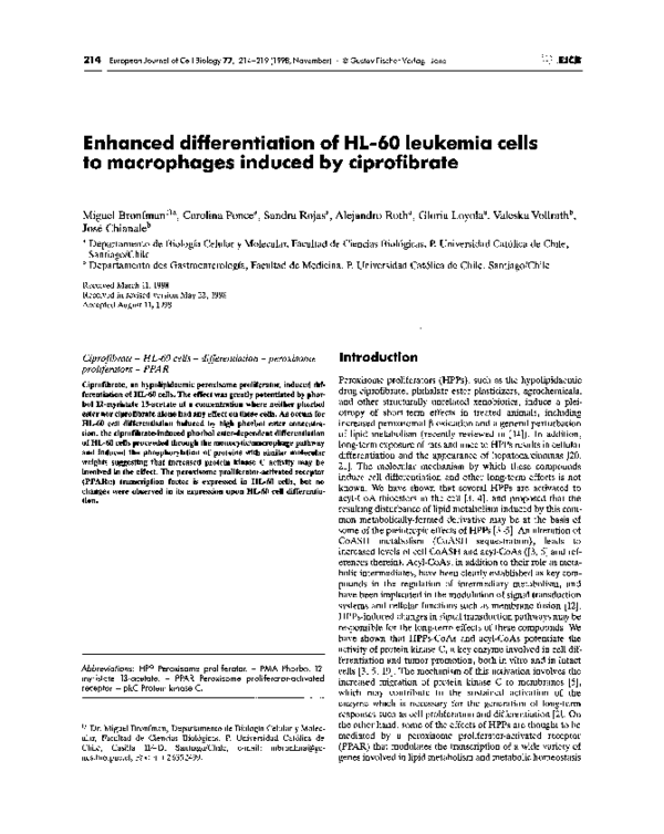(PDF) Enhanced differentiation of HL-60 leukemia cells to macrophages induced by ciprofibrate