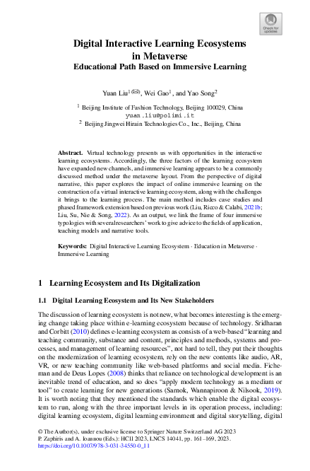 (PDF) Digital Interactive Learning Ecosystems in Metaverse Educational Path Based on Immersive ...