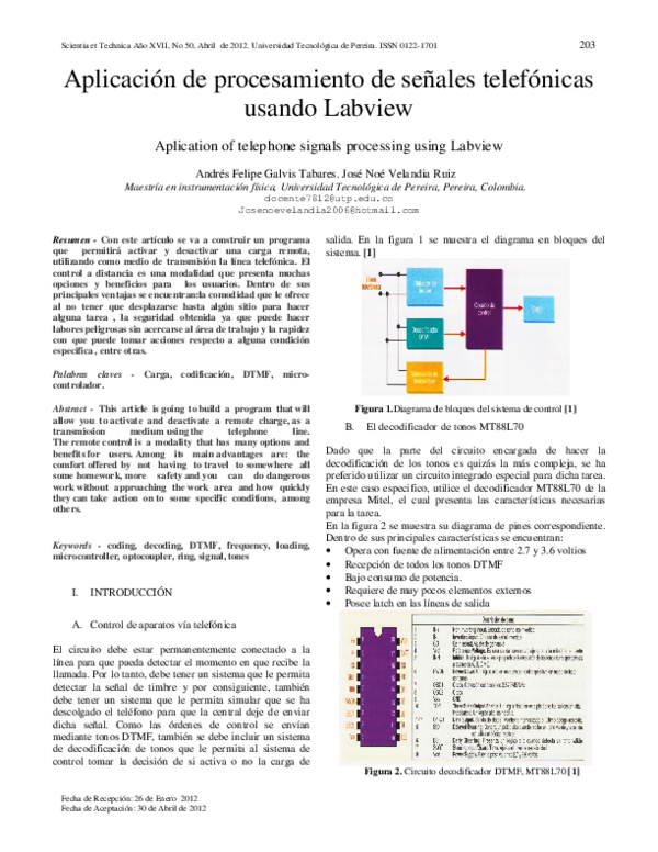 (PDF) Aplicación de procesamiento de señales telefónicas usando Labview ...