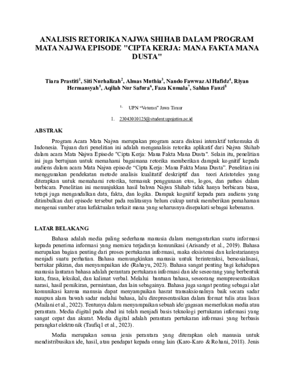 (PDF) ANALISIS RETORIKA NAJWA SHIHAB DALAM PROGRAM MATA NAJWA EPISODE ...
