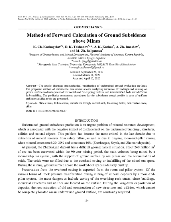 (PDF) Methods of Forward Calculation of Ground Subsidence above Mines