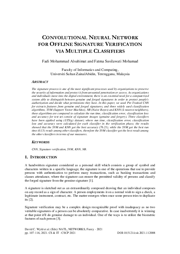 Pdf Convolutional Neural Network For Offline Signature Verification Via Multiple Classifiers