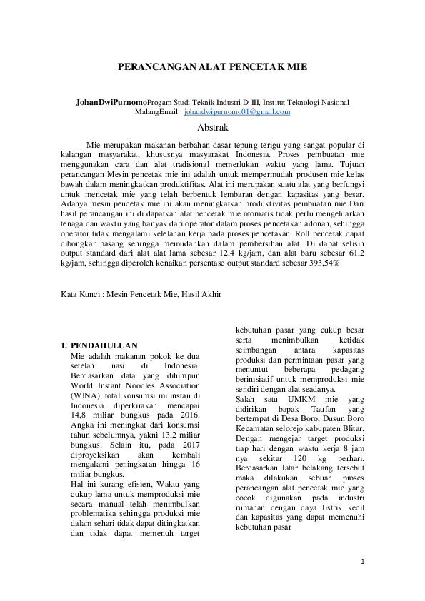 (PDF) Perancangan Alat Pencetak Mie