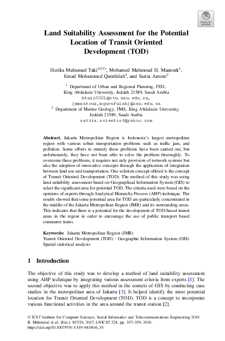 (PDF) Land Suitability Assessment for the Potential Location of Transit Oriented Development (TOD)