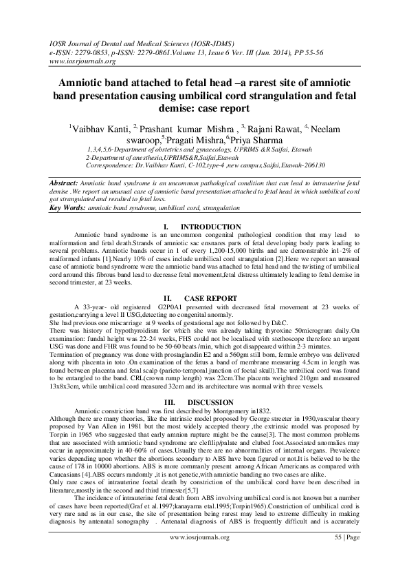 (PDF) Amniotic band attached to fetal head –a rarest site of amniotic ...