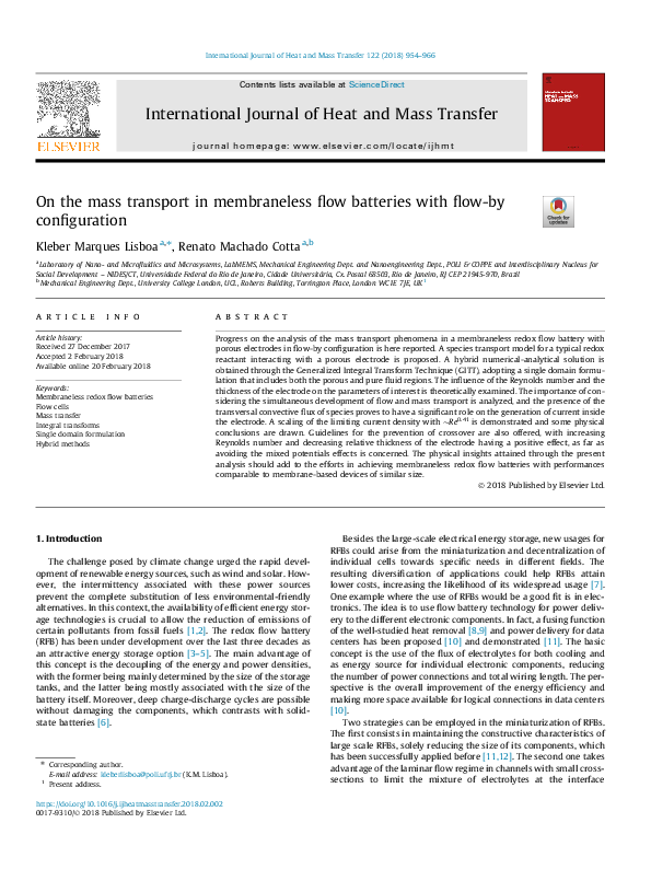 (PDF) On the mass transport in membraneless flow batteries with flow-by ...