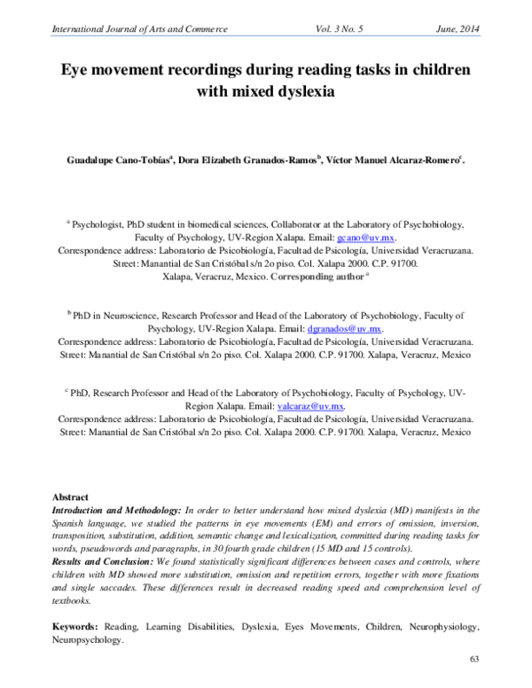 (PDF) Eye movement recordings during reading tasks in children with ...