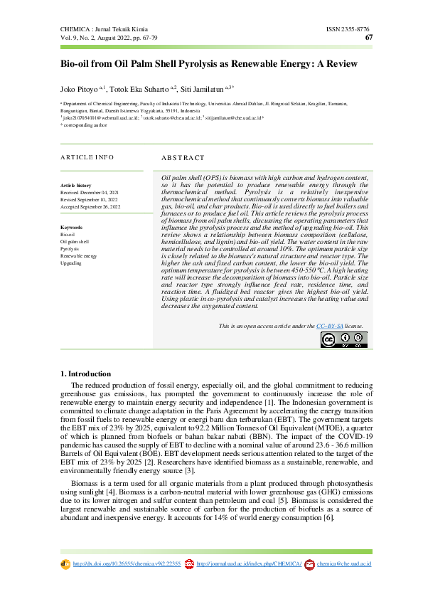 (PDF) Bio-oil from Oil Palm Shell Pyrolysis as Renewable Energy: A Review