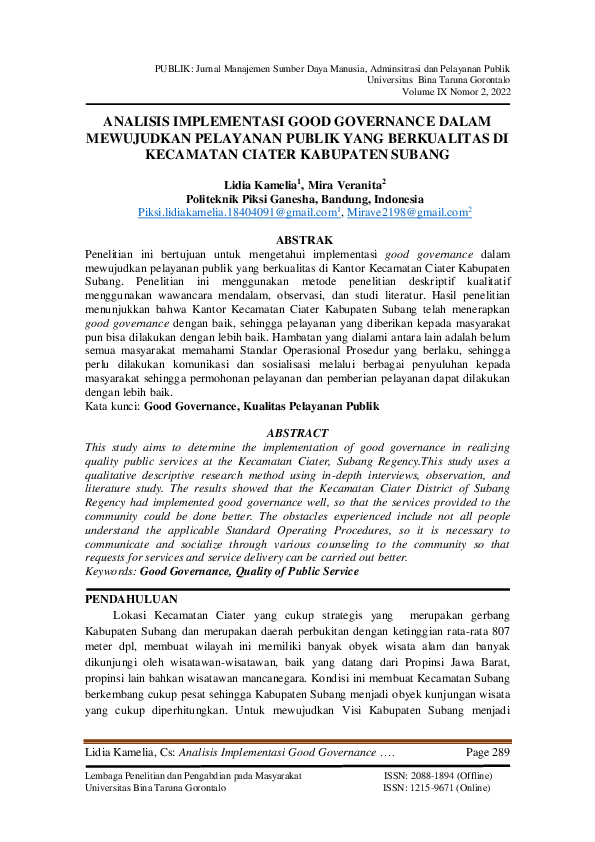 (PDF) Analisis Implementasi Good Governance Dalam Mewujudkan Pelayanan Publik Yang Berkualitas ...