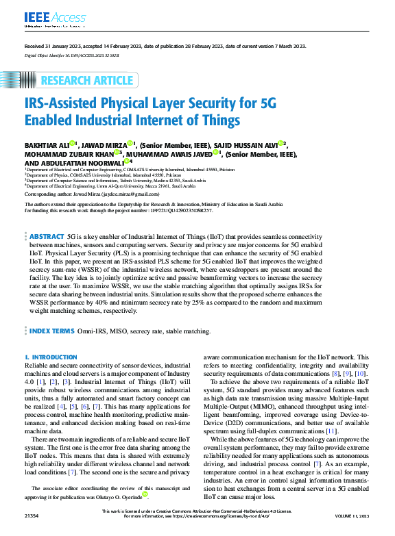 (PDF) IRS-Assisted Physical Layer Security for 5G Enabled Industrial Internet of Things