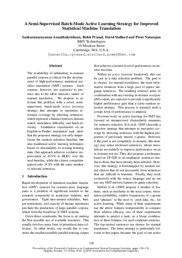 (PDF) A semi-supervised batch-mode active learning strategy for improved statistical machine ...