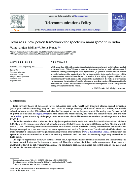 (PDF) Towards a new policy framework for spectrum management in India