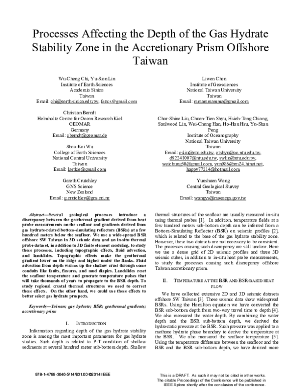 (PDF) Processes affecting the depth of the gas hydrate stability zone ...