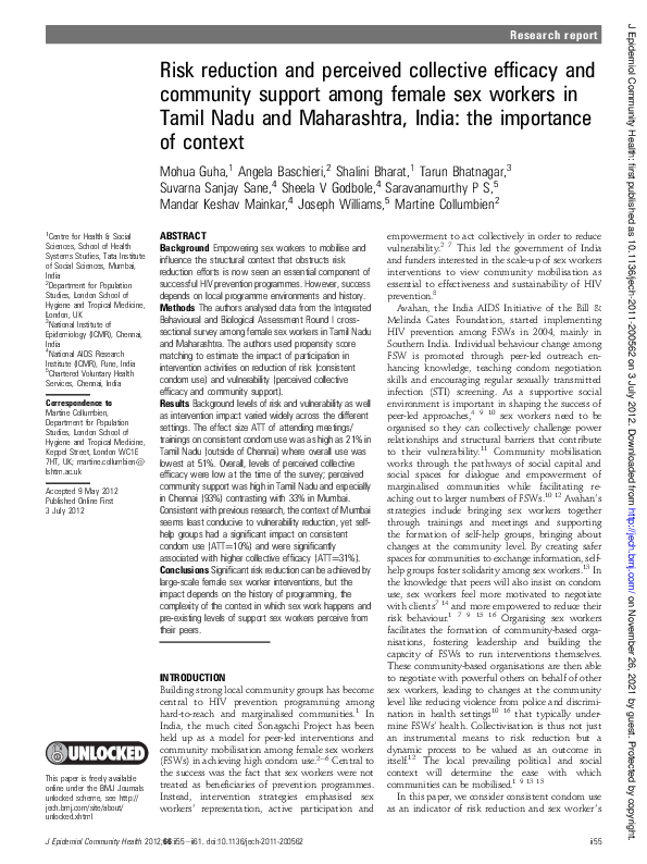 (PDF) Risk reduction and perceived collective efficacy and community ...