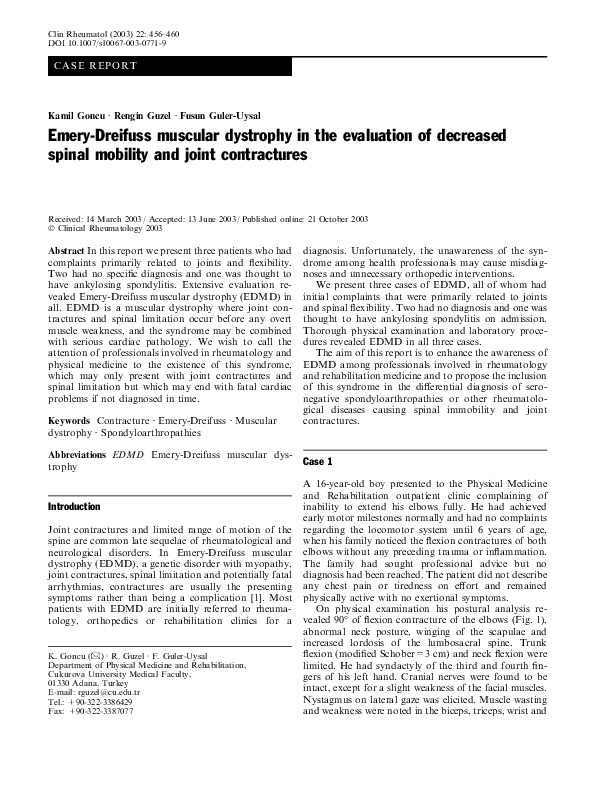 (PDF) Emery-Dreifuss muscular dystrophy in the evaluation of decreased ...