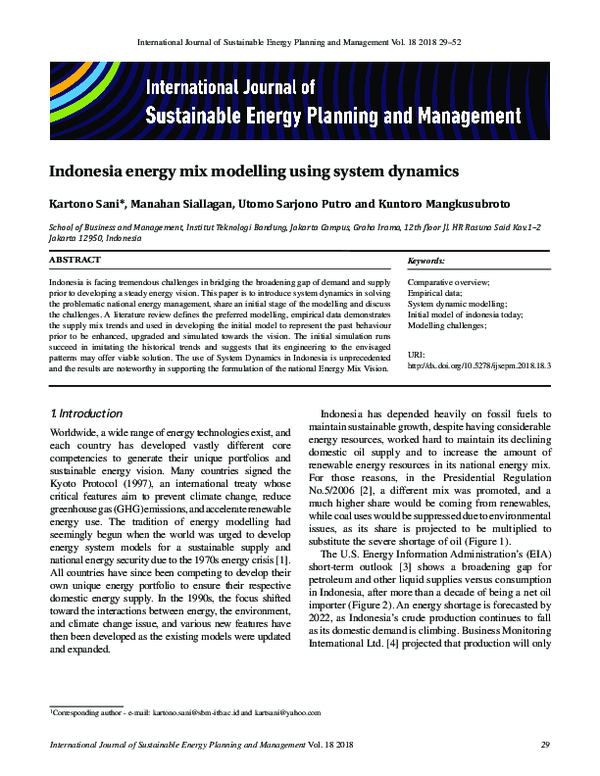 (PDF) Indonesia Energy Mix Modelling Using System Dynamics