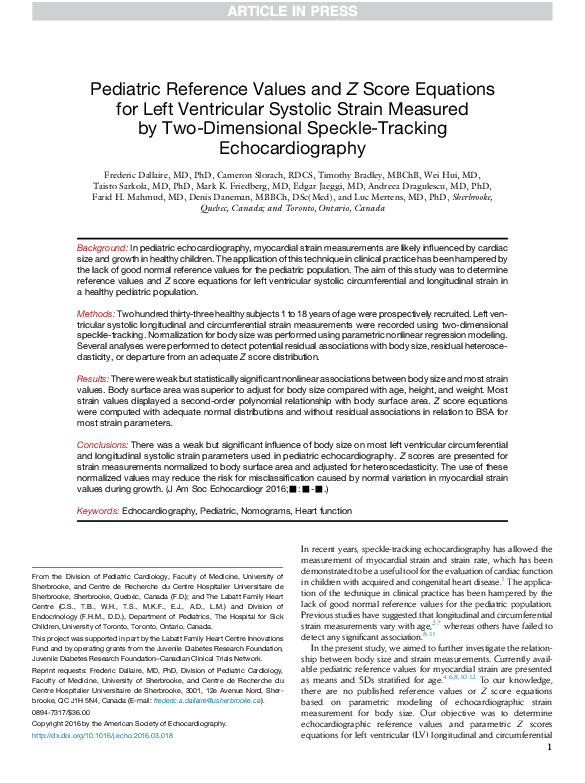 (PDF) Pediatric Reference Values and Z Score Equations for Left ...