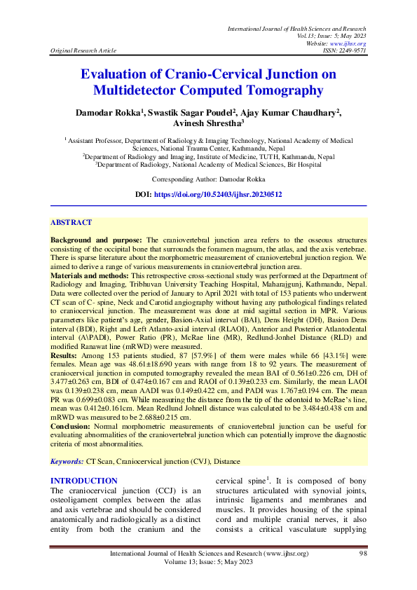 (PDF) Evaluation of Cranio-Cervical Junction on Multidetector Computed ...