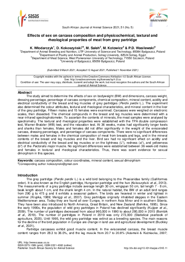 Pdf Effects Of Sex On Carcass Composition And Physicochemical