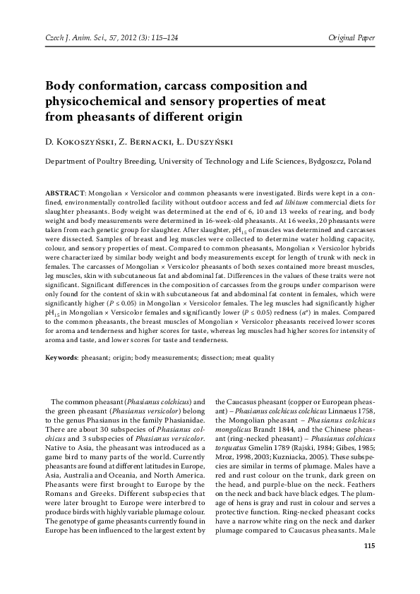(PDF) Body conformation, carcass composition and physicochemical and sensory properties of meat ...