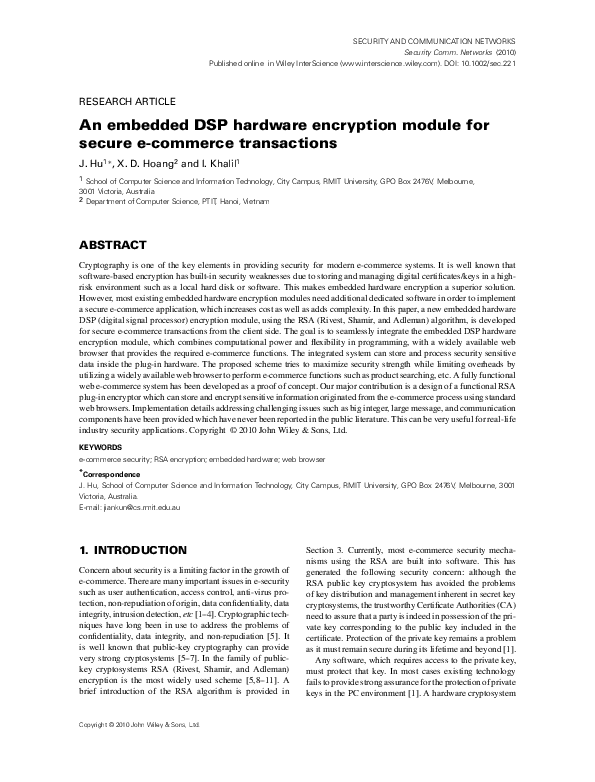 Pdf An Embedded Dsp Hardware Encryption Module For Secure E‐commerce Transactions