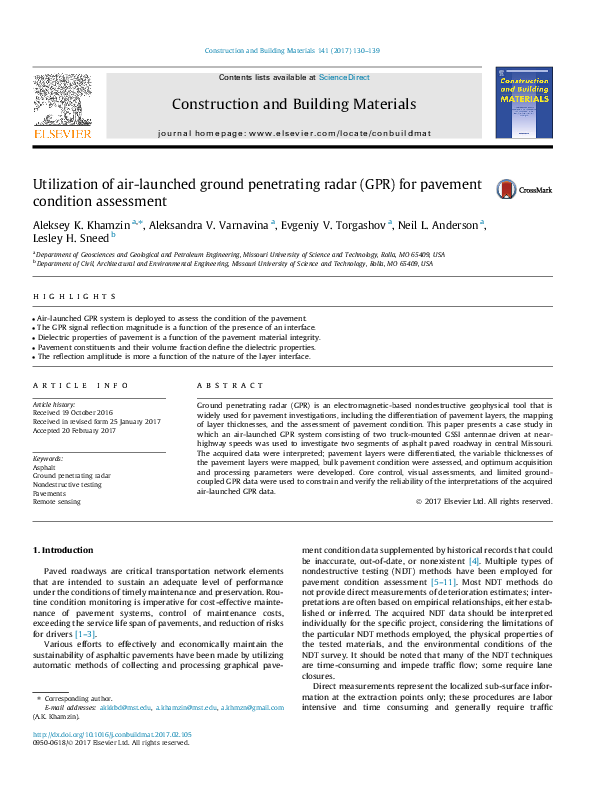 (PDF) Utilization of air-launched ground penetrating radar (GPR) for ...