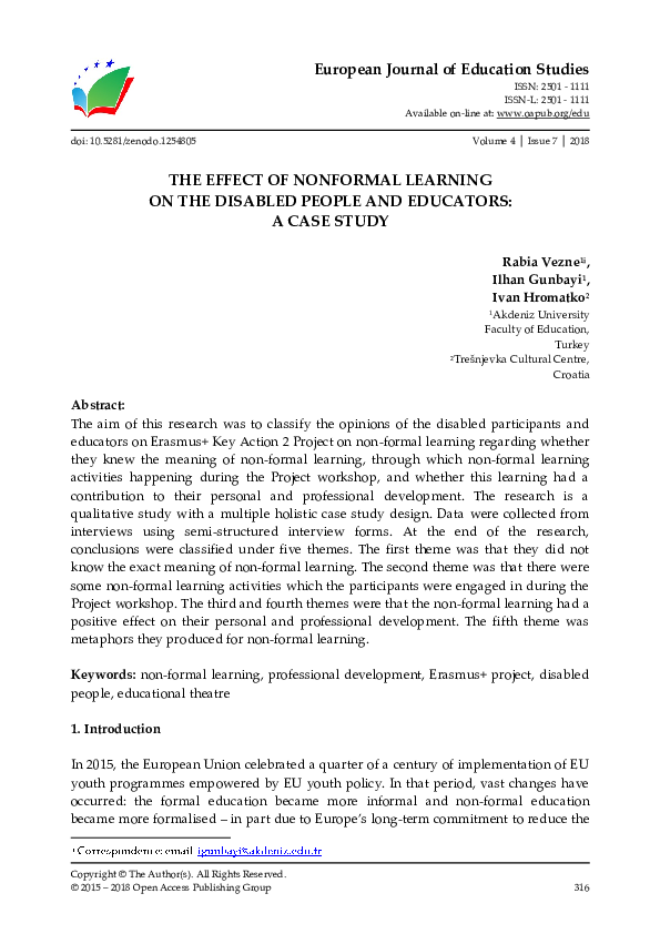 (PDF) The Effect of Nonformal Learning on the Disabled People and ...