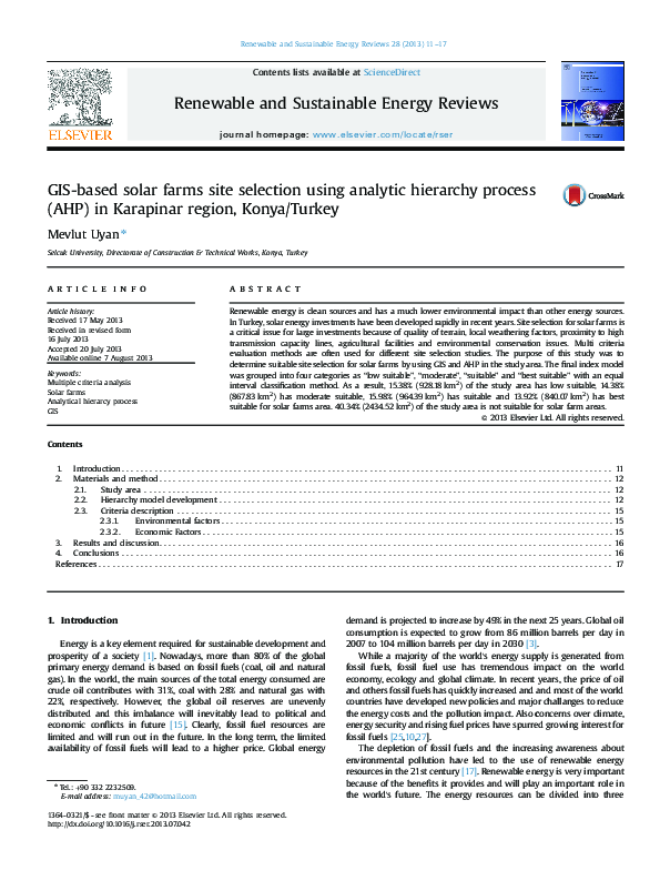 (PDF) GIS-based solar farms site selection using analytic hierarchy process (AHP) in Karapinar ...
