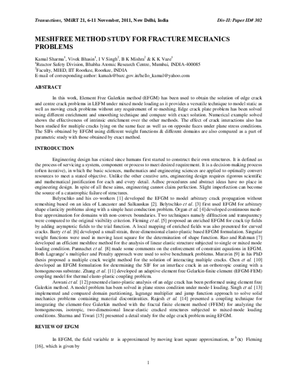 (PDF) Meshfree method study for fracture mechanics problems