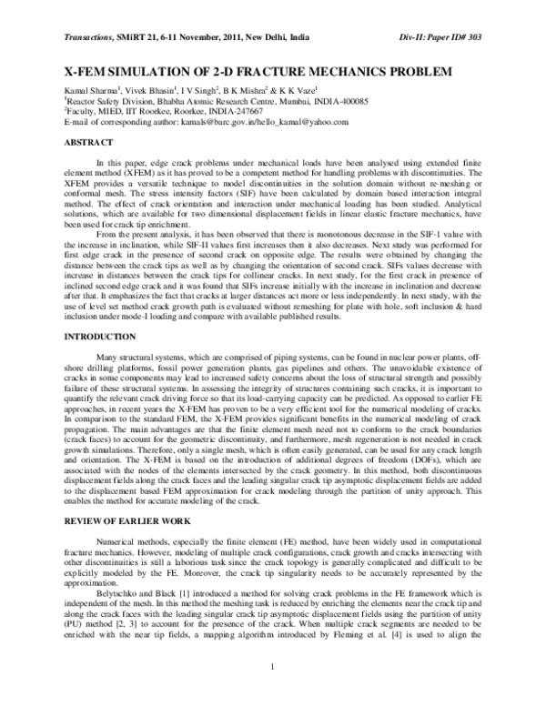(PDF) X-FEM simulation of 2-D fracture mechanics problem