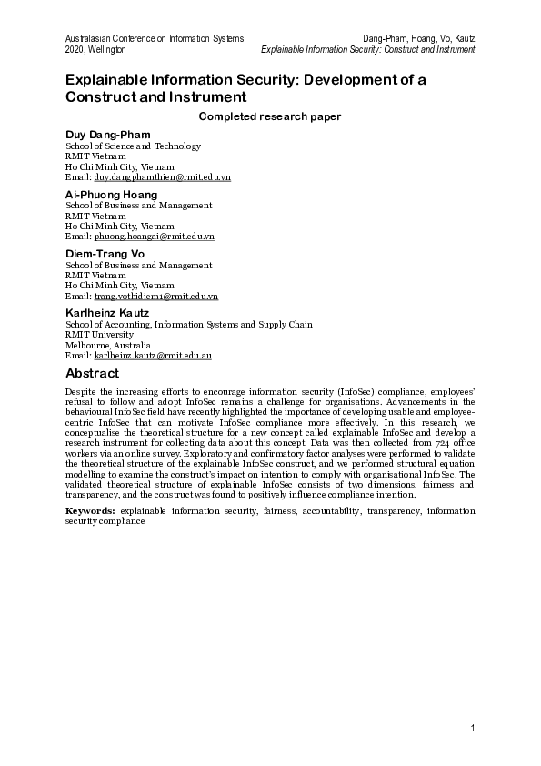 (PDF) Explainable Information Security: Development of a Construct and Instrument