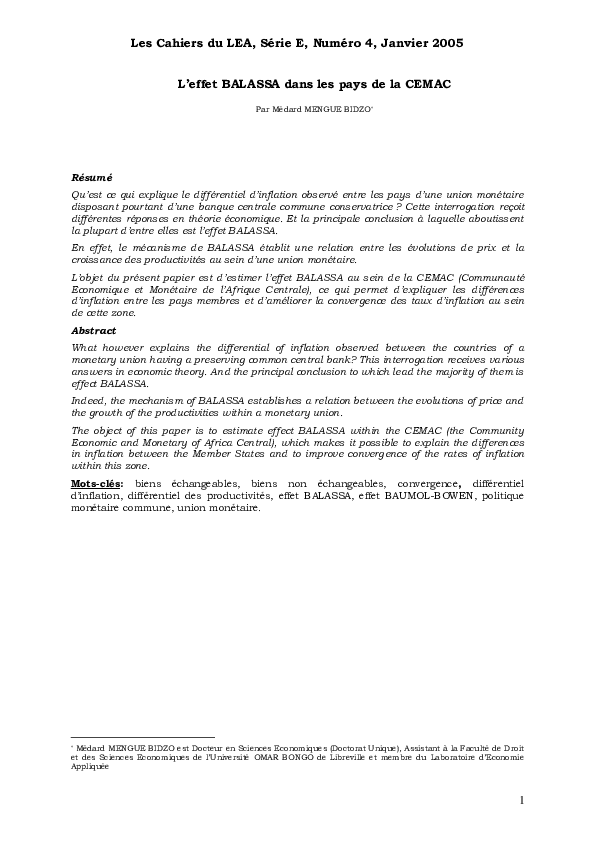 (PDF) L'effet BALASSA dans les pays de la CEMAC