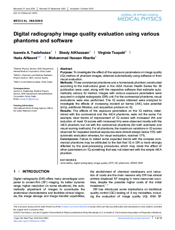 (PDF) Digital radiography image quality evaluation using various ...