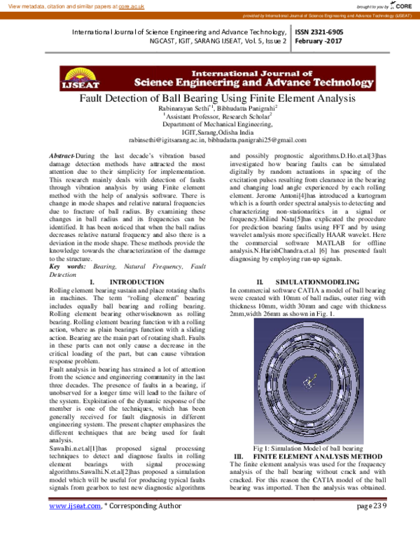 Pdf Fault Detection Of Ball Bearing Using Finite Element Analysis